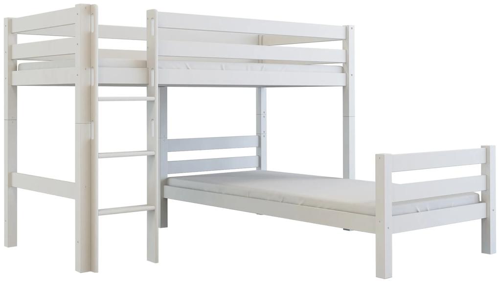 MAXMAX Dětská patrová postel do "L" z MASIVU BUK - EMIL 200x90cm - bílá