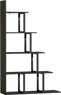 HOMCOM Knihovní přepážka místnosti v průmyslovém stylu schodiště 5 polic 102 x 30 x 160 cm barevně černá