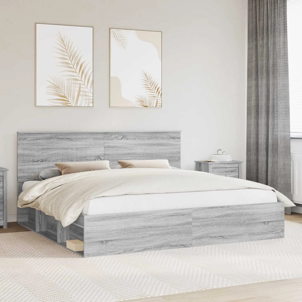 Rám postele Šedá Sonoma 200 x 200 cm Masivní borové dřevo 3410970