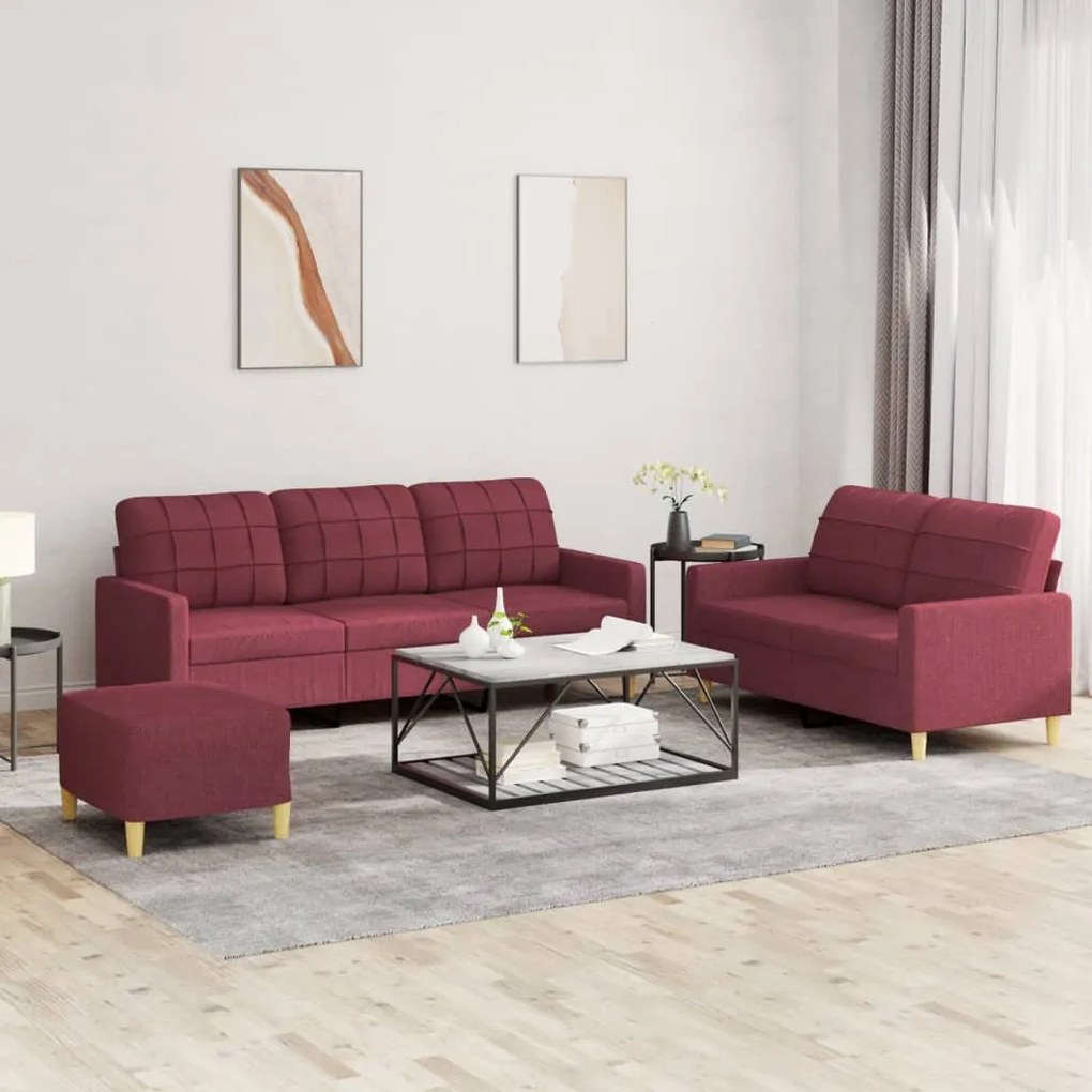 3dílná sedací souprava s poduškami vínová textil 3201320