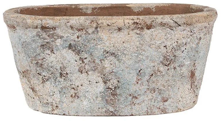 Oválný dekorativní béžovo-modrý antik terakotový květináč Teracci - 26*13*12 cm