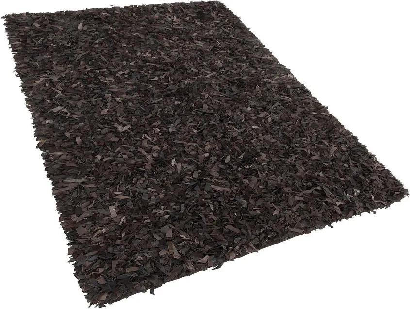 Hnědý shaggy kožený koberec 160x230 cm - MUT