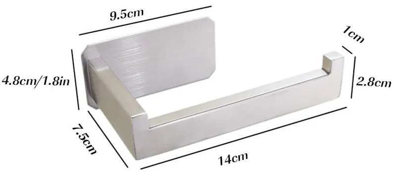 Nerezový samolepicí držák na toaletní papír, stříbrný, 14x7,5x9,5 cm