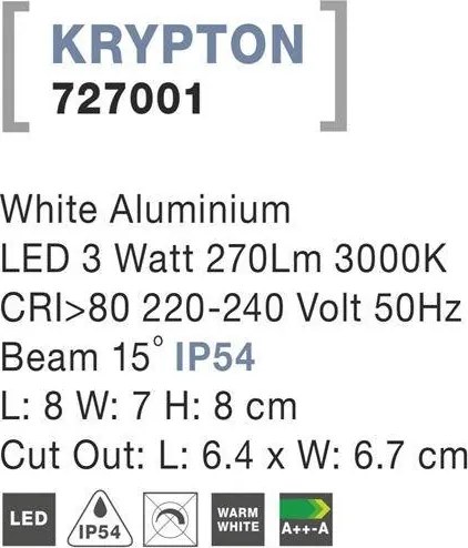 NV 727001 Venkovní zapuštěné svítidlo do zdi KRYPTON bílý hliník LED 3W 3000K 220-240V 15st. IP54 - NOVA LUCE