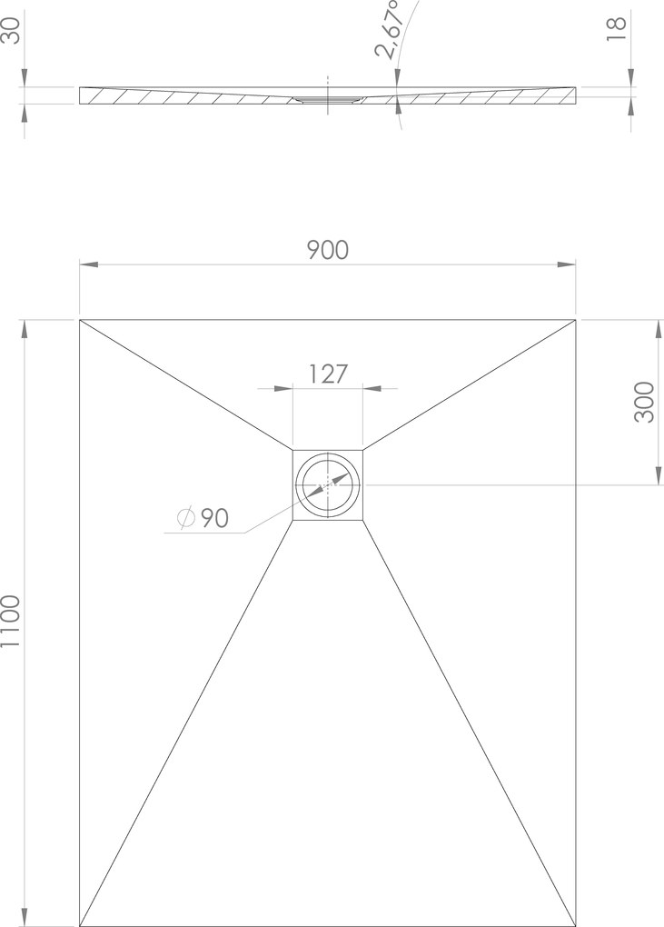 Polysan Treneca sprchová vanička z litého mramoru 110 x 90 cm s možností úpravy rozměru bílá mat 84314.11