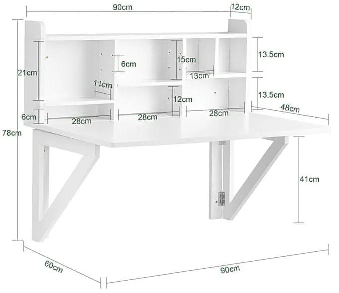 Sobuy SoBuy FWT07-II-W Nástěnný skládací stůl s integrovanou policí Nástěnný stůl Bílý 90x78x60cm
