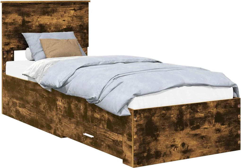Rám postele Uzený dub a stříbrná 75 x 190 cm Kompozitní dřevo 3410962