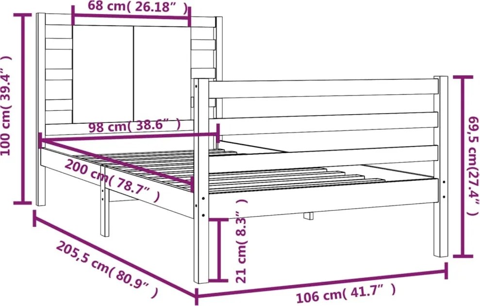 vidaXL Rám postele masivní borovice 100 x 200 cm [3104277] Barva: Černá