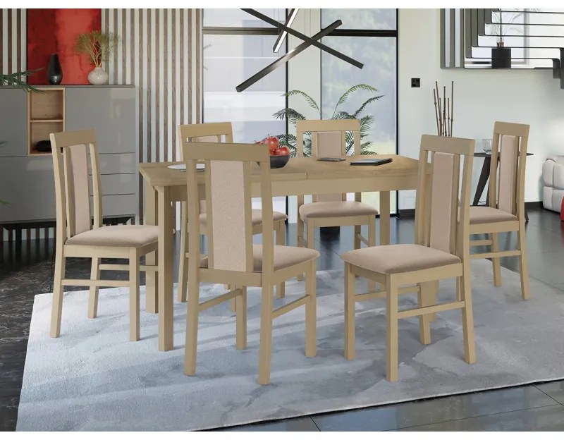 Rozkládací stůl se 6 židlemi - AL34, Barva dřeva: ořech, Potah: Hygge D20