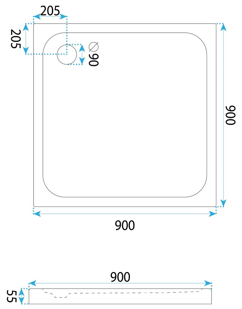 Čtvercová akrylátová sprchová vanička REA BELMOND 90x90 cm bílá, krytka - chrom