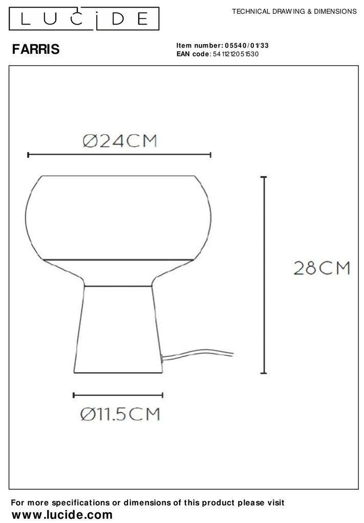 Lucide 05540/01/33 FARRIS stolní lampa 1xE27