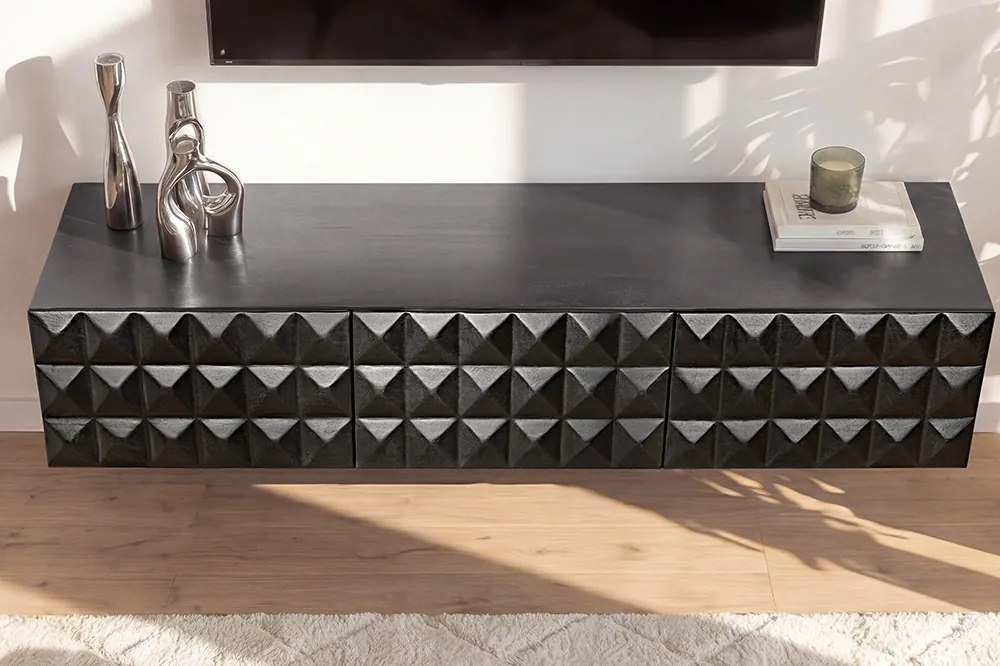 Designový závěsný TV stolek Ladarius 160 cm černé mango