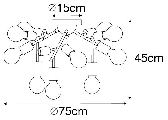Designové stropní svítidlo černé se zlatem 12-světlo - Juul