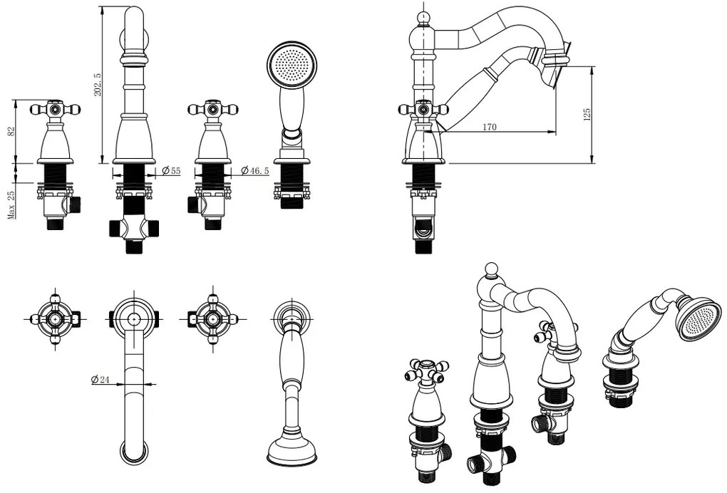 F-Design Lacrima, 4-otvorová vanová baterie, chrom lesklý-bílá, FD1-LRA-11A-11