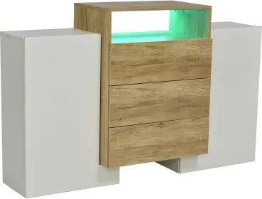 Aosom Komoda s LED osvětlením, moderní design a spousta úložného prostoru, bílá + barva dřeva