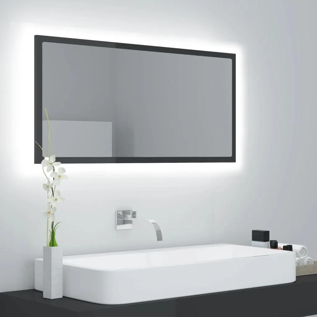 LED koupelnové zrcadlo šedé vysoký lesk 90x8,5x37 cm akrylové - Default Title
