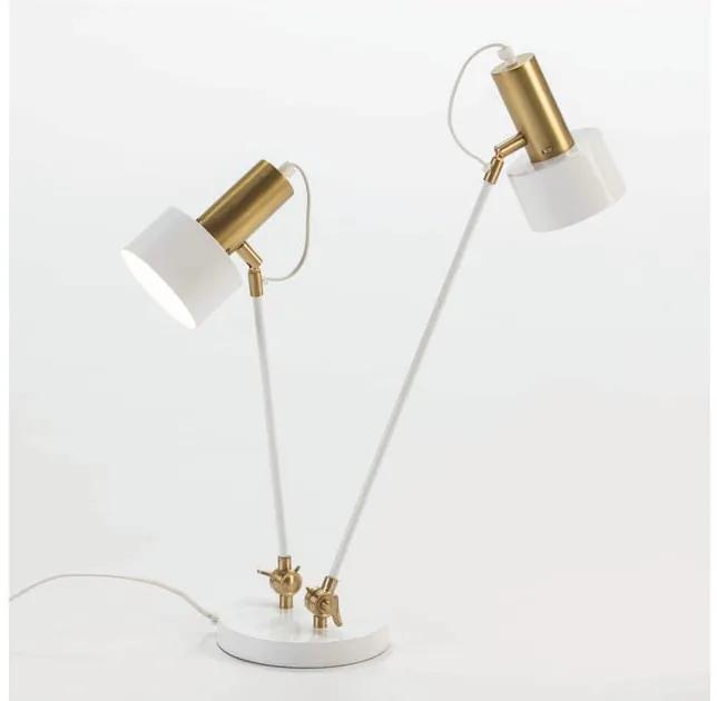 Bílá stolní lampa s konstrukcí ve zlaté barvě se 2 stínidly Thai Natura