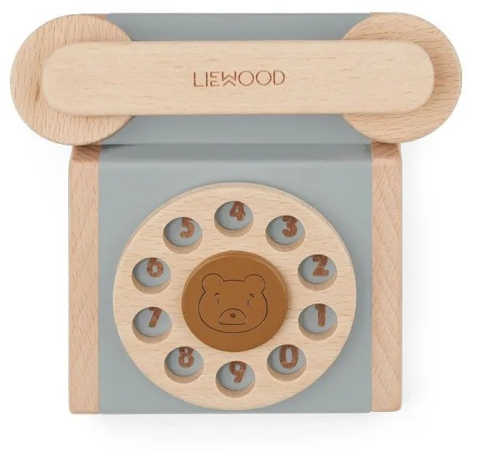 LIEWOOD Dřevěný dětský telefon Selma Blue Fog, modrá barva, dřevo