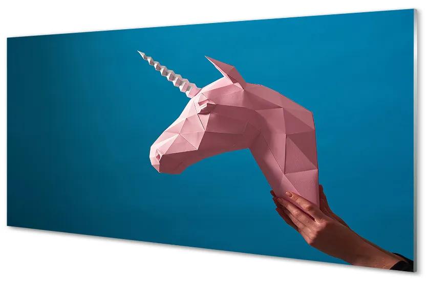 akrylový obraz Růžový jednorožec origami 140x70cm