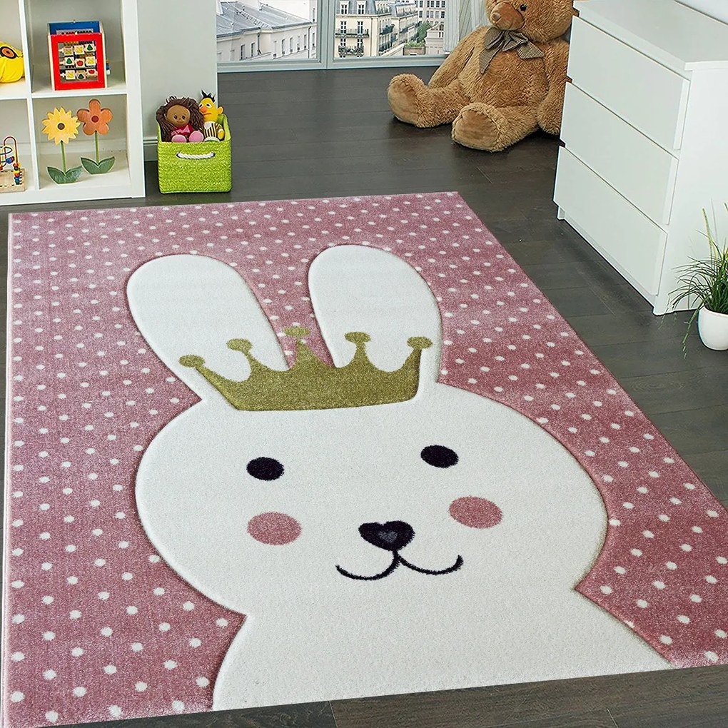 BE Dětský koberec Smart Kids 22414 PINK - růžový obdélníkový, králík Rozměr: 120x180 cm