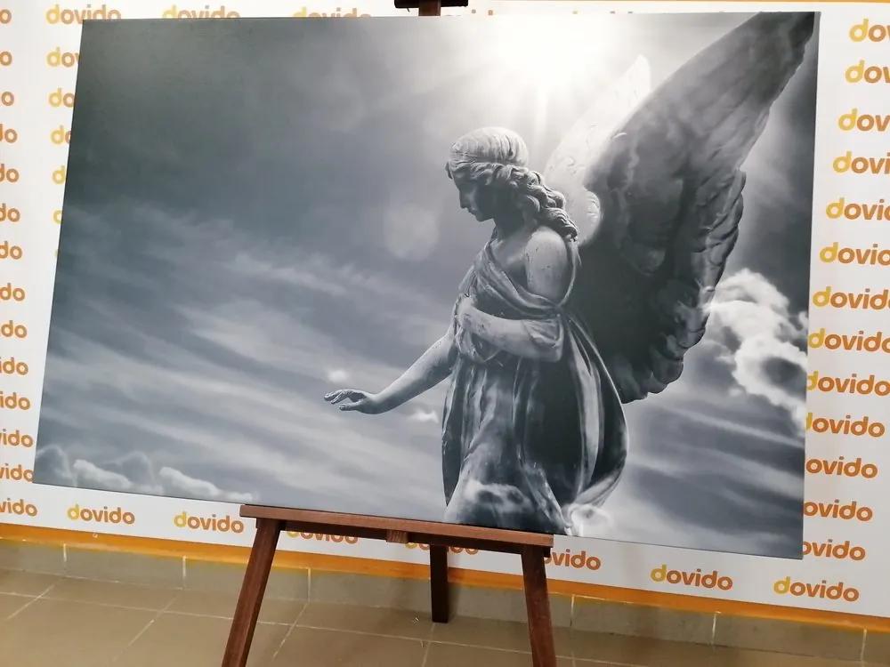 Obraz nádherný černobílý anděl na nebi - 90x60 cm
