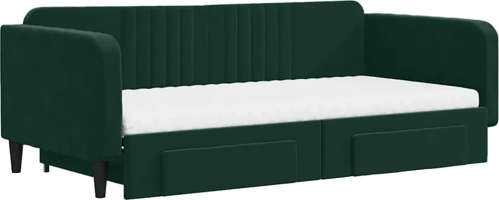 Válenda s přistýlkou a zásuvkami tmavě zelená 100x200 cm samet 3197144