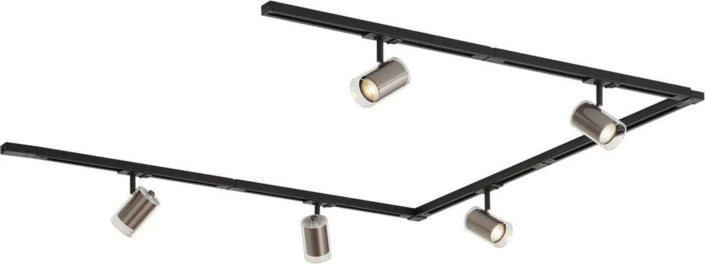 Moderní černý 1-fázový kolejnicový systém s 5 reflektory v barvě gunmetal - Iconic Lloyd