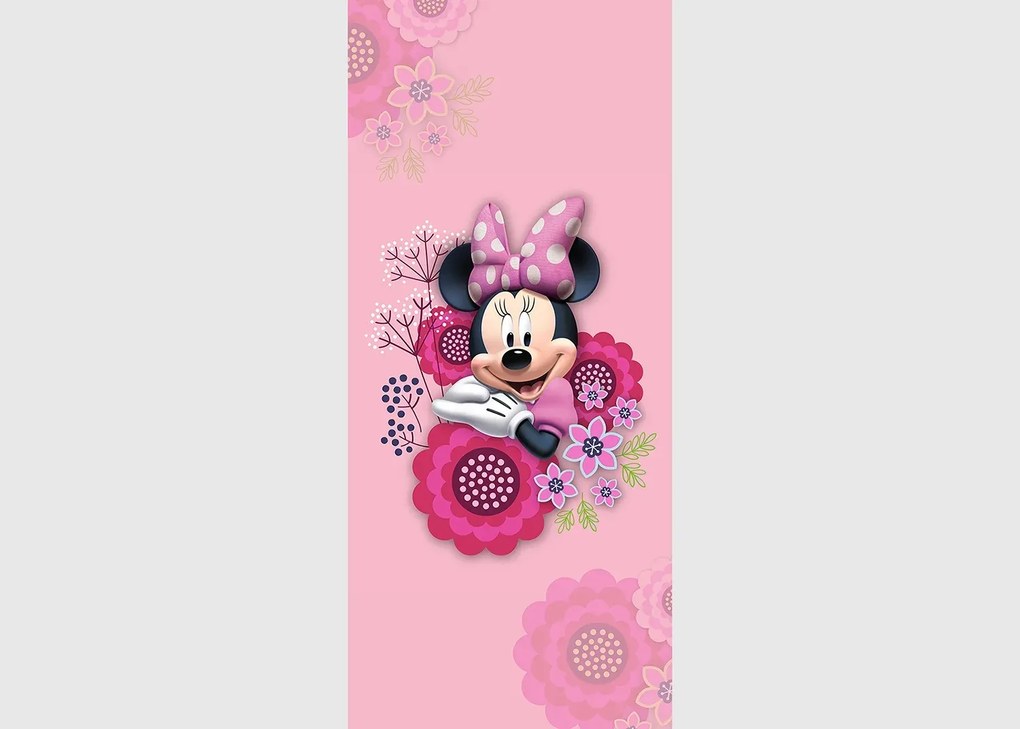 Dětská vliesová fototapeta na zed' Minnie Růžové Květiny, Disney | 90 x 202 cm | DFTDNV 5488