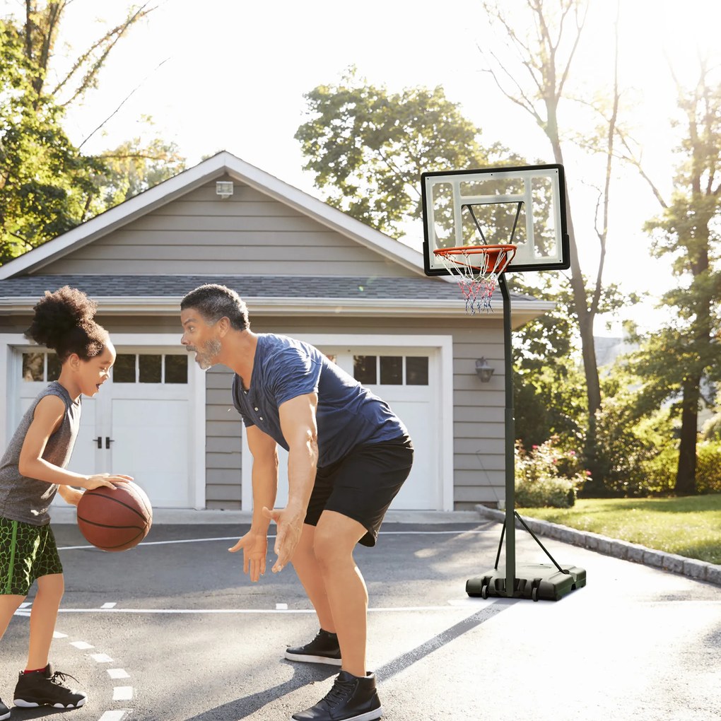 HOMCOM Mobilní basketbalový stojan Basketbalový koš výškově nastavitelný z oceli a plastu černý 90 x 165 x 302-352 cm pro zahradu a sportoviště