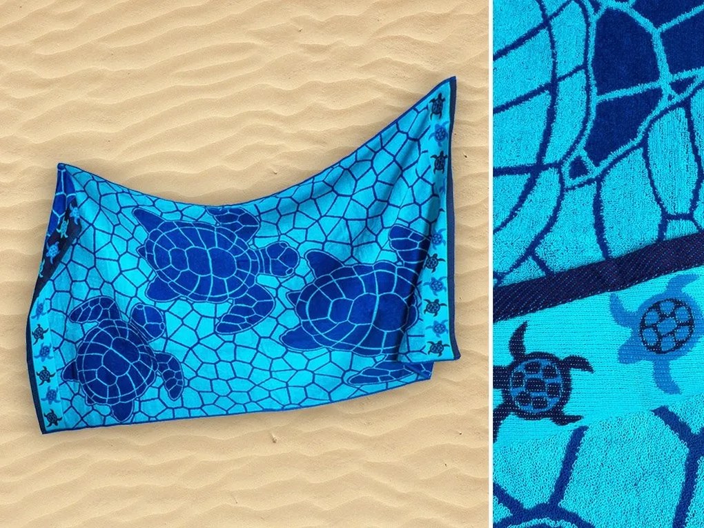 Goldea velká froté plážová osuška želvy - modrá 100x180 cm 100 x 180 cm
