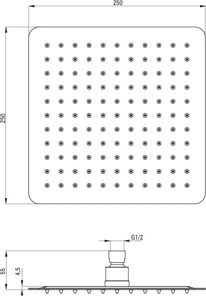 Deante Shower head, steel - 250x250 mm