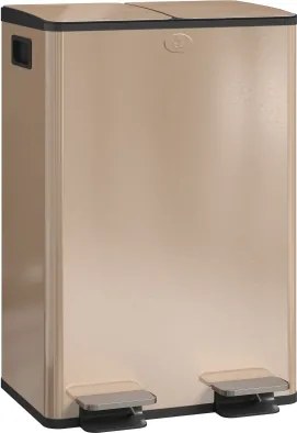 HOMCOM kuchyňský odpadkový koš 2 přihrádky 2 x 28 l, nerezová ocel, víko s tlumeným zavíráním, 45,8x36x67,6 cm, zlatá