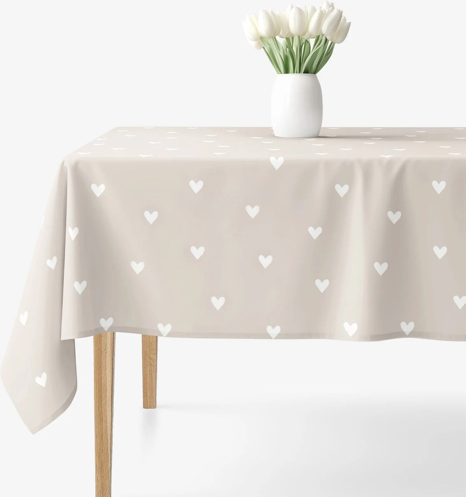 Goldea hranatý ubrus 100% bavlněné plátno - srdíčka na latte 140 x 220 cm