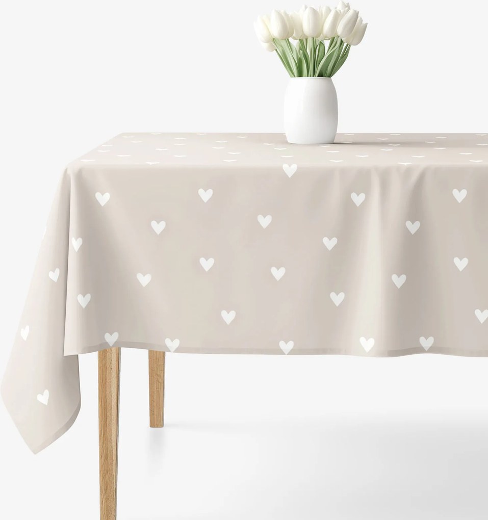 Goldea hranatý ubrus 100% bavlněné plátno - srdíčka na latte 100 x 140 cm