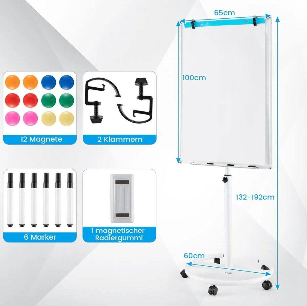 Costway Stojan na flipchart na kolečkách s magnety a značkami Výškově