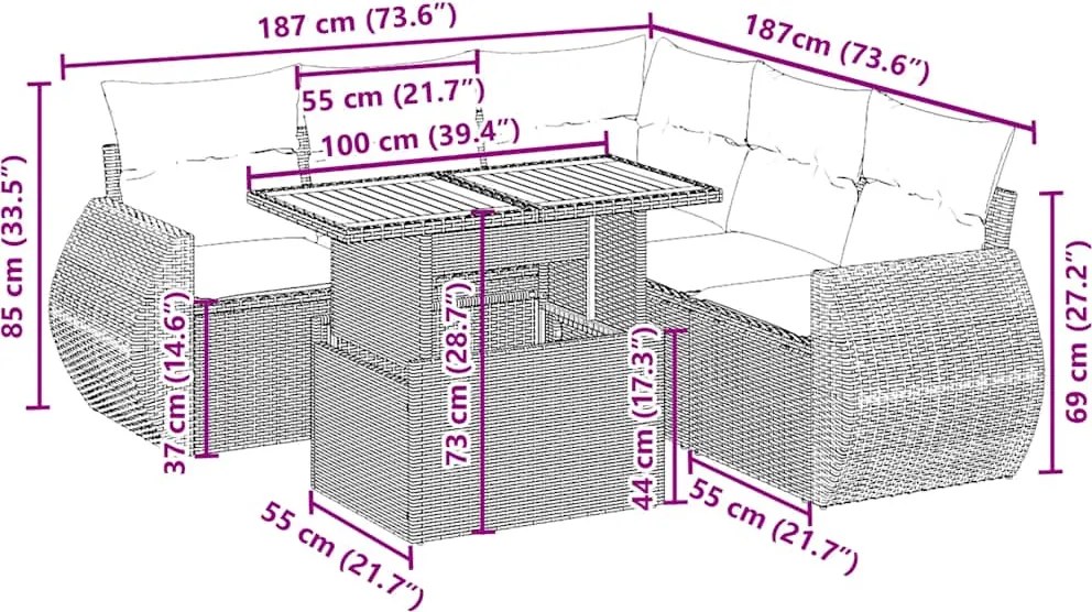 6dílná zahradní sedací souprava s poduškami béžová polyratan 3272192