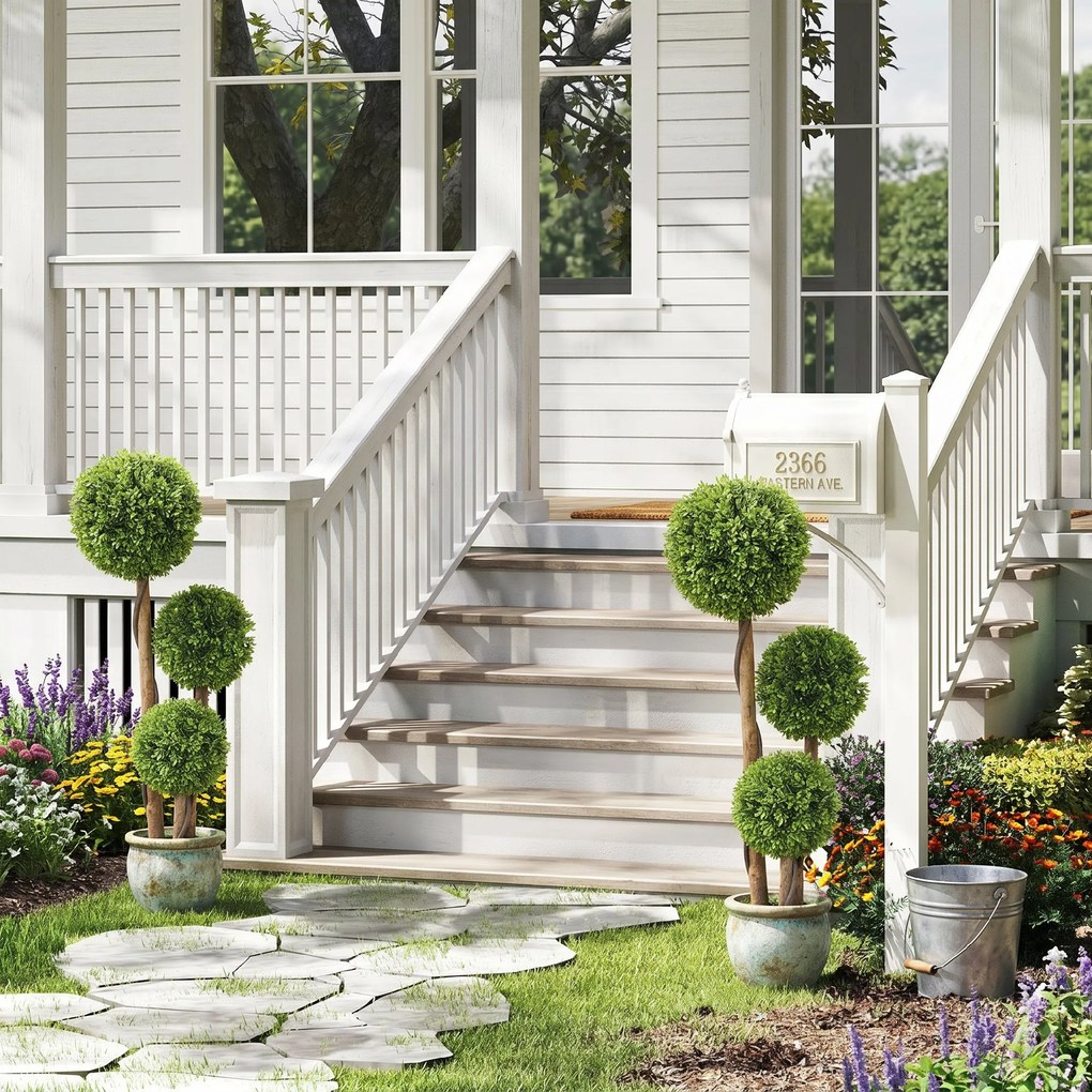 HOMCOM 2 ks 3-koulové umělé zimostrázy s květináči, zesílená základna, 90 cm – do interiéru i exteriéru