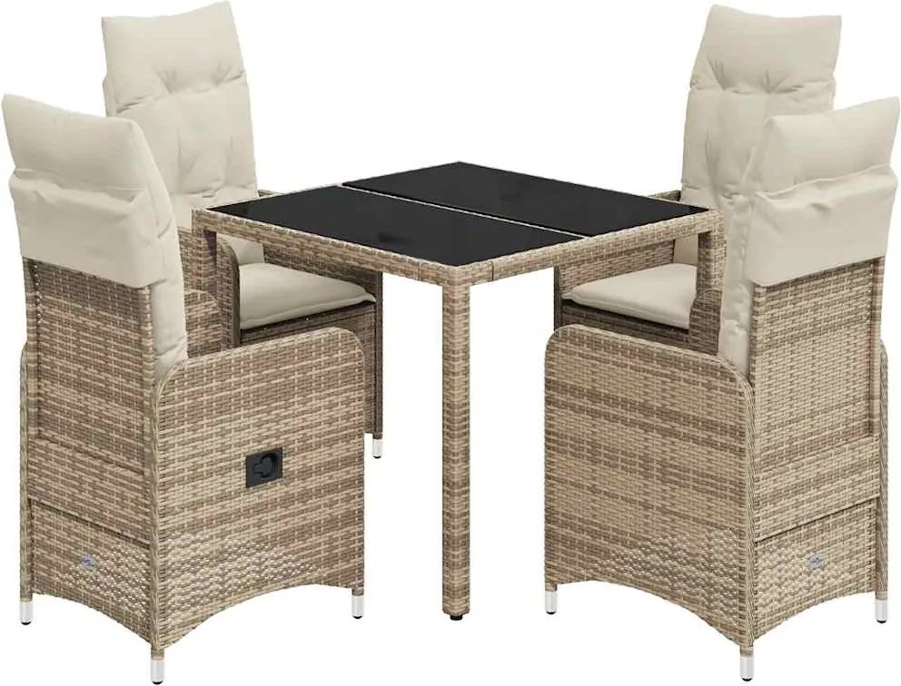 5dílný zahradní bistro set s poduškami béžový polyratan 3277096