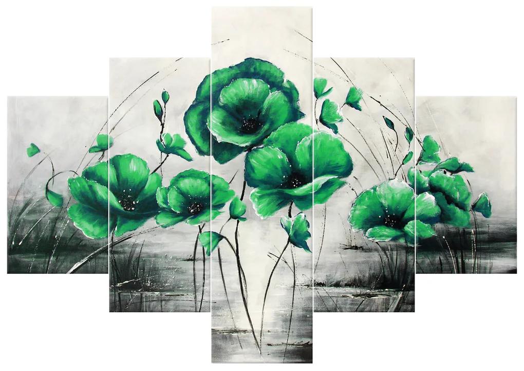 Gario Ručně malovaný obraz Zelené Vlčí máky - 5 dílný Rozměry: 100 x 70 cm