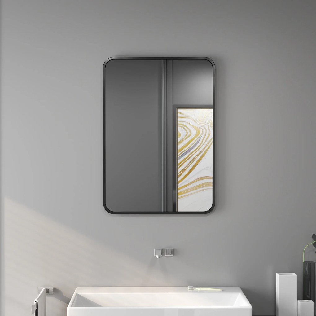Nástěnné zrcadlo HOMCOM 50x70 cm - Dekorativní zrcadlo s kovovým rámem a snadnou instalací pomocí háčku do obývacího pokoje, předsíně a chodby