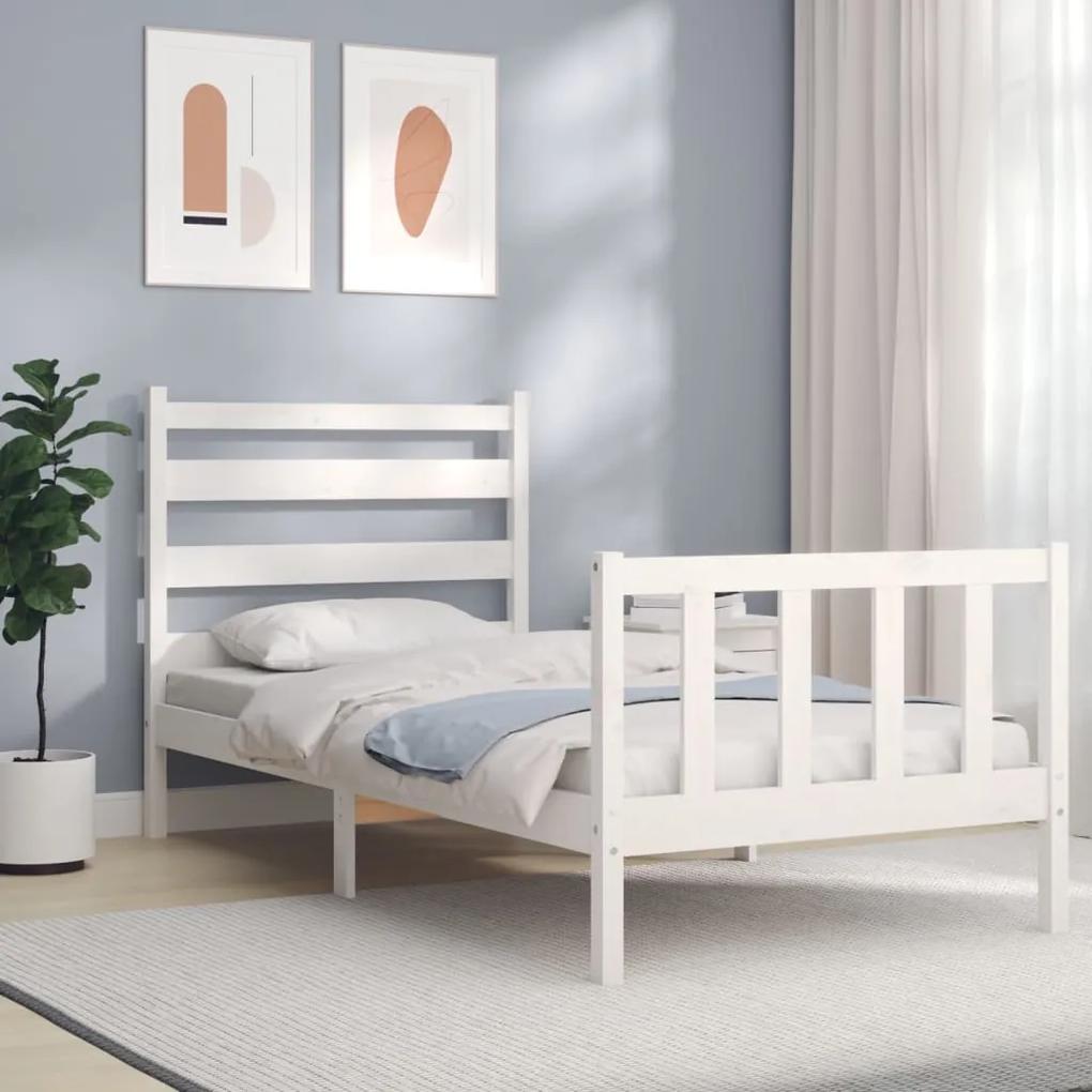 Rám postele s čelem bílý 100 x 200 cm masivní dřevo,  3192027