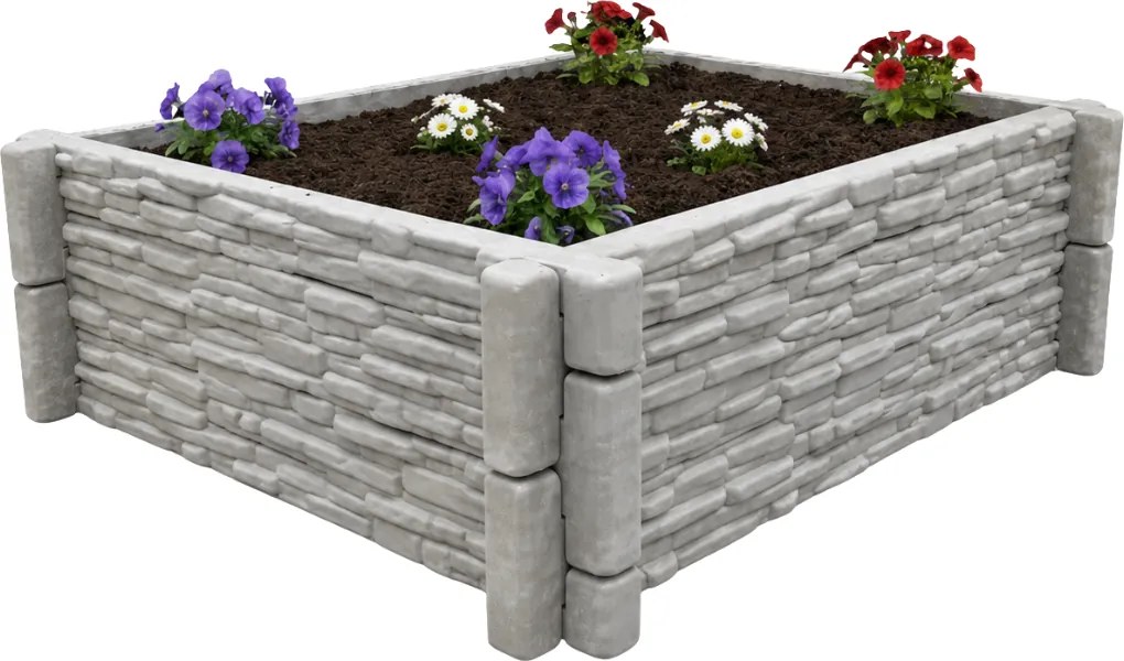 Báča Beton Betonový vyvýšený záhon - štípaný kámen 80 x 80 cm Výška záhonu: 50 cm, Barva záhonu: Přírodní šedá