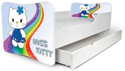 Dětská postel MISS KITTY s duhou se šuplíkem - butterfly - Rozměry 160x80