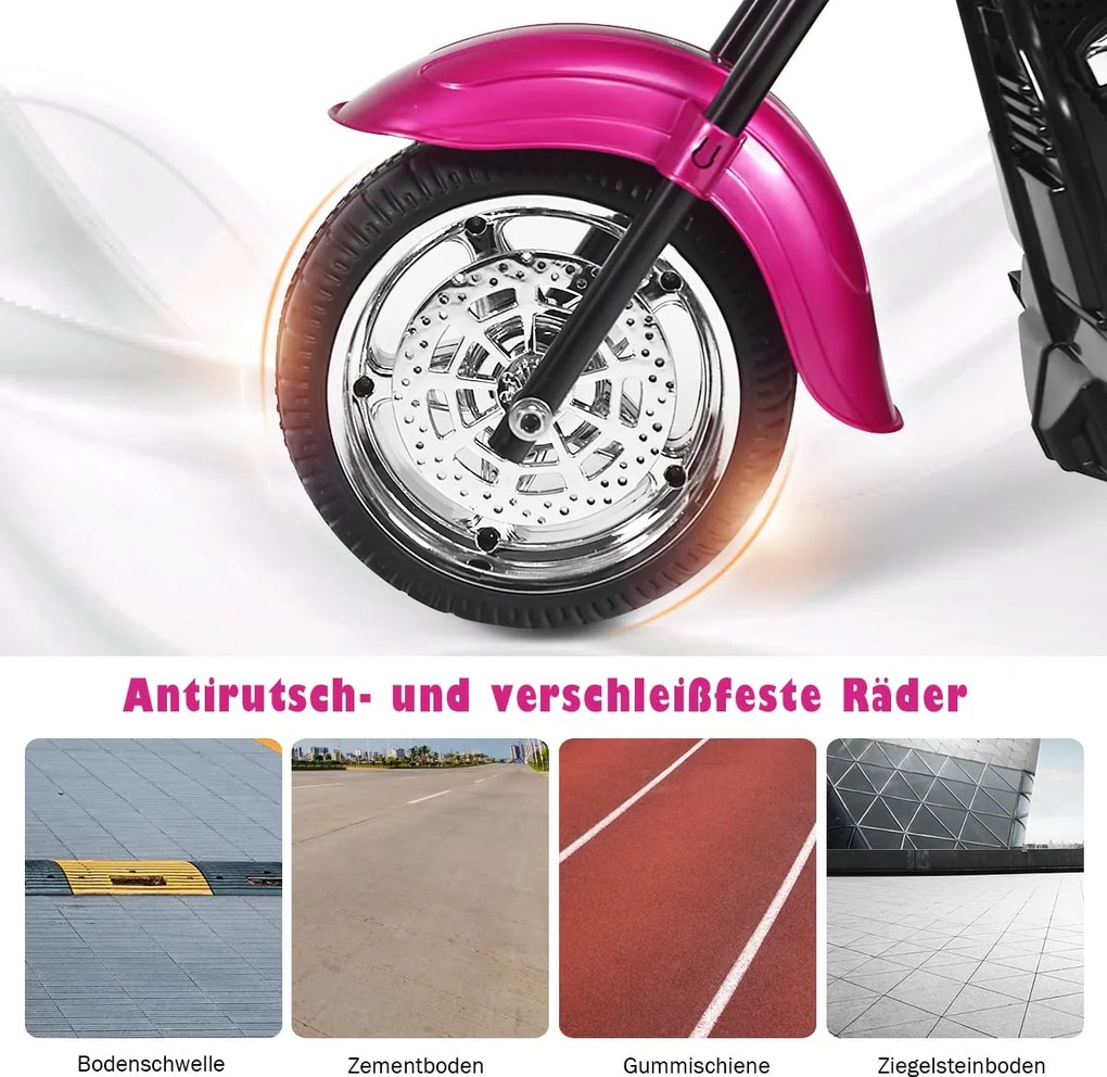 Costway 6 V elektrický motocykl na baterie s hudbou růžová