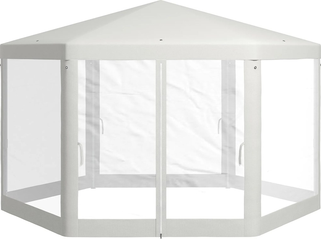 Outsunny Pavilon 4x3m Hexagonální Voděodolný Stabilní Zimní Pavilon s Moskytiérou a 6 Bočními Panely pro Zahradní Akce, Krémová