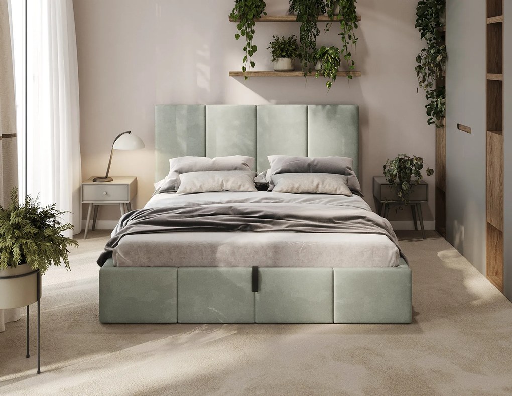 ComfortMatrace Čalouněná postel se zvedacím roštem a úložným prostorem Valencia Barva: Khaki/Khaki, Rozměr: 160x200 cm, Výška čela u hlavy: 88 cm