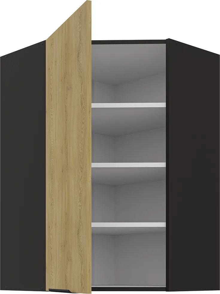 CREMONA cc | horní kuchyňská skříňka 60x60 GN-90 1F (45°) rohová s policemi | 60x60 cm | VYSOKÁ | černá/cremona