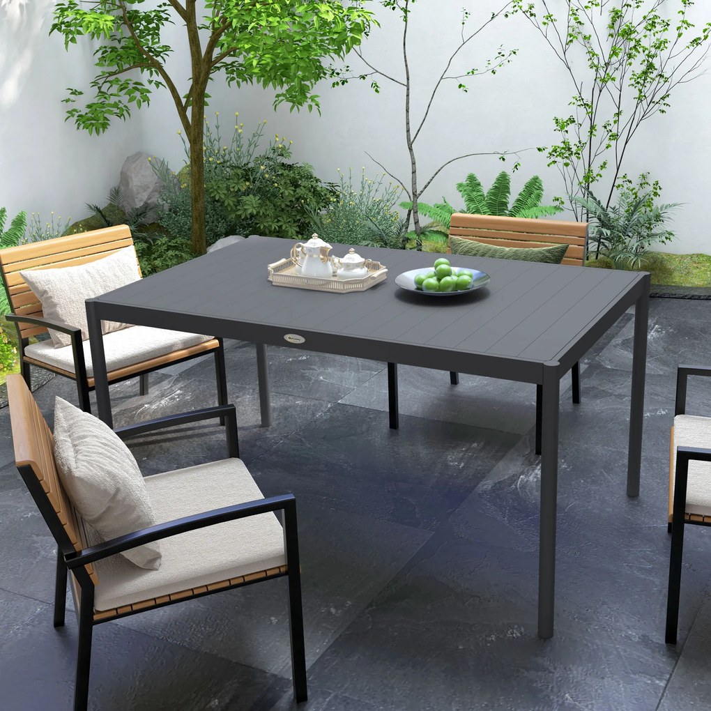 Outsunny zahradní stůl jídelní stůl pro 6 osob stůl na terasu stůl na balkon z hliníku tmavě šedý 145x90x74 cm na zahradu terasu