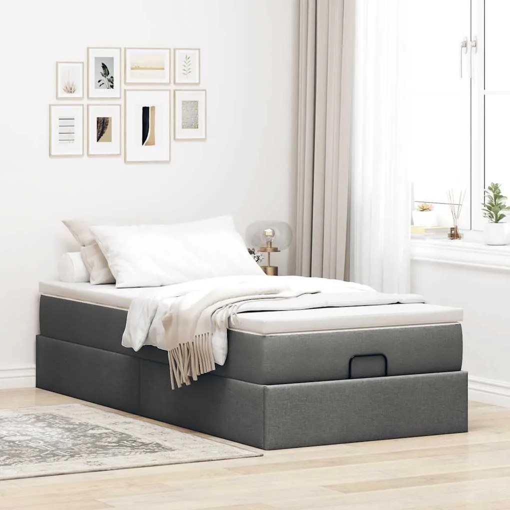 Osmanský rám postele s matrací tmavě šedá 80x200cm textil 3311065