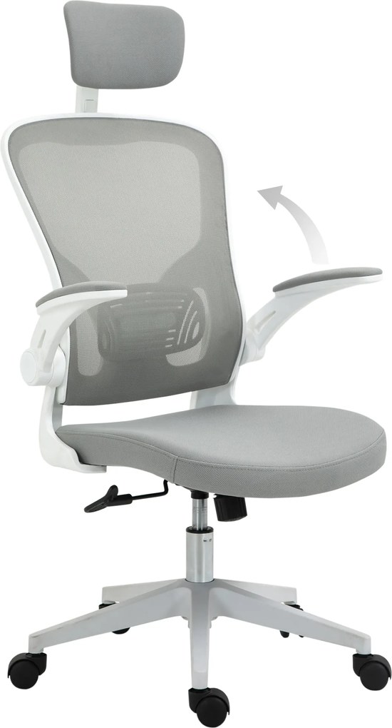 Kancelářská židle Vinsetto ergonomická kancelářská židle s opěrkou hlavy a funkcí houpání, výškově nastavitelná, šedá, 65 x 64 x 114-122 cm | Aosom.de